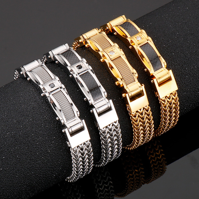 Fedsolife Men Trendy Bracelet, Gold-Plated Titanium Steel Diamond ...