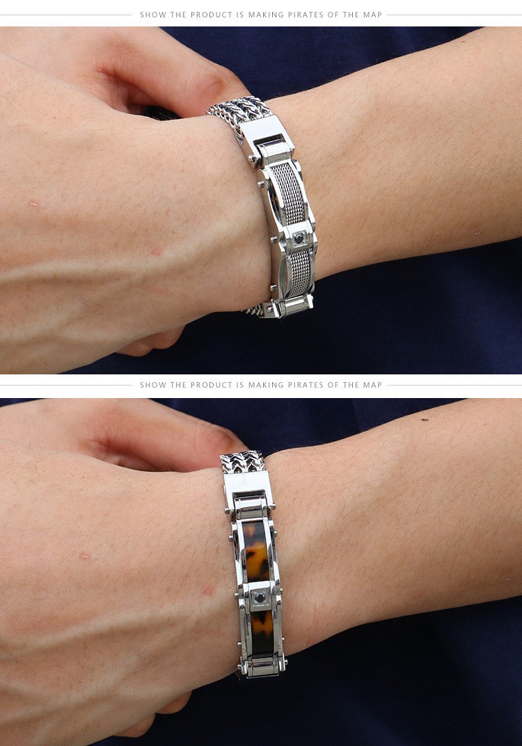 Fedsolife Men Trendy Bracelet, Gold-Plated Titanium Steel Diamond ...